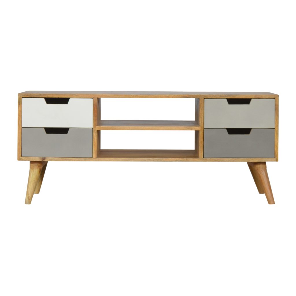 Grey Painted Open TV Unit | The Woodman Furniture | Handcrafted Furniture
