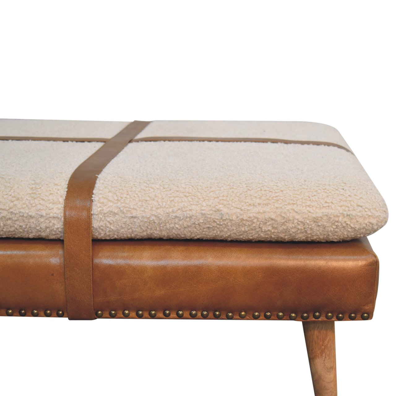 Large Square Bouclé Buffalo Hide Brown Leather Footstool | The Woodman ...